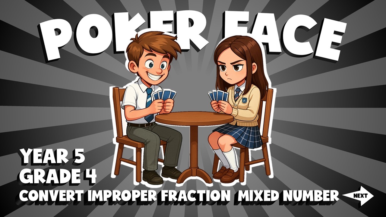 Convert Improper Fraction Mixed Number POKER FACE Maths Game | No-Prep ...