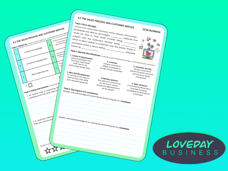 GCSE Business Sales Process and Customer Service Worksheet | Teaching ...