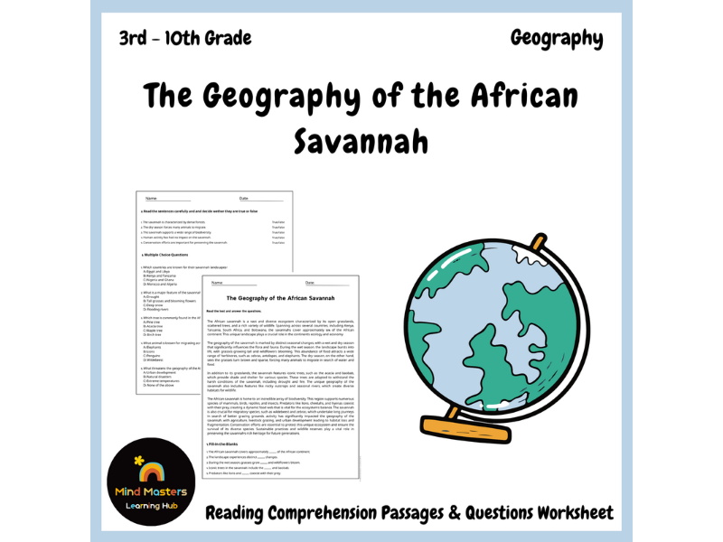 The Geography of the African Savannah Reading Comprehension Passages ...