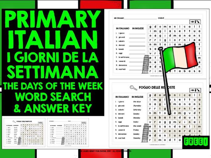 ITALIAN DAYS OF THE WEEK WORD SEARCH FREEBIE | Teaching Resources