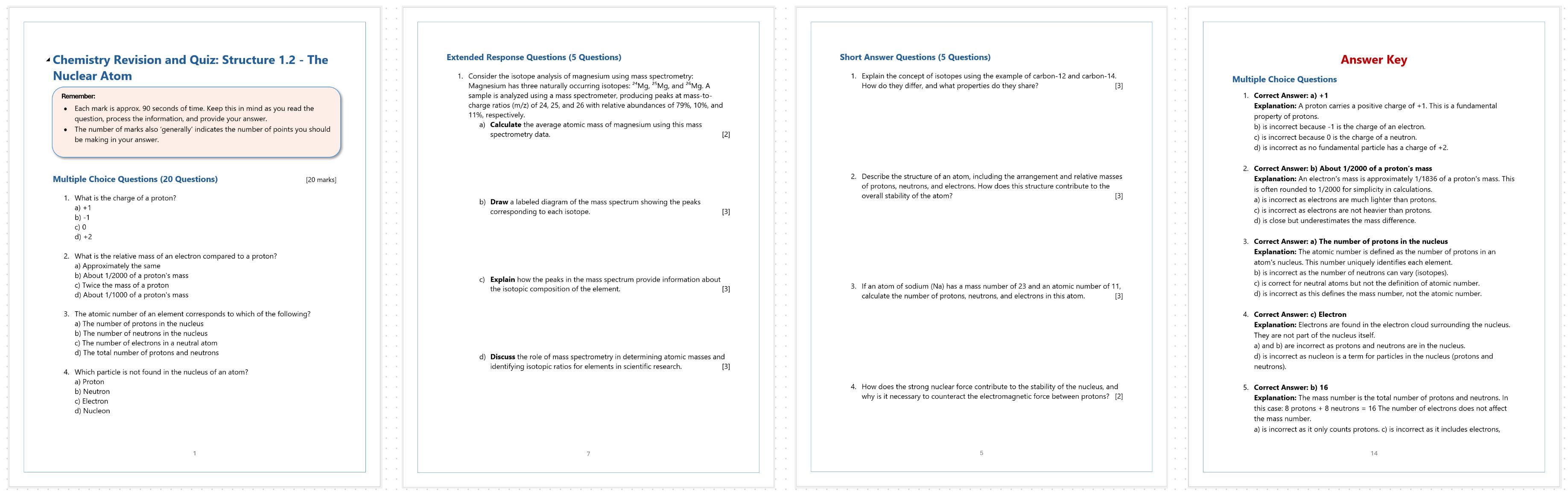 IB DP Chemistry S1.2: The Nuclear Atom Quiz & Revision Worksheets ...