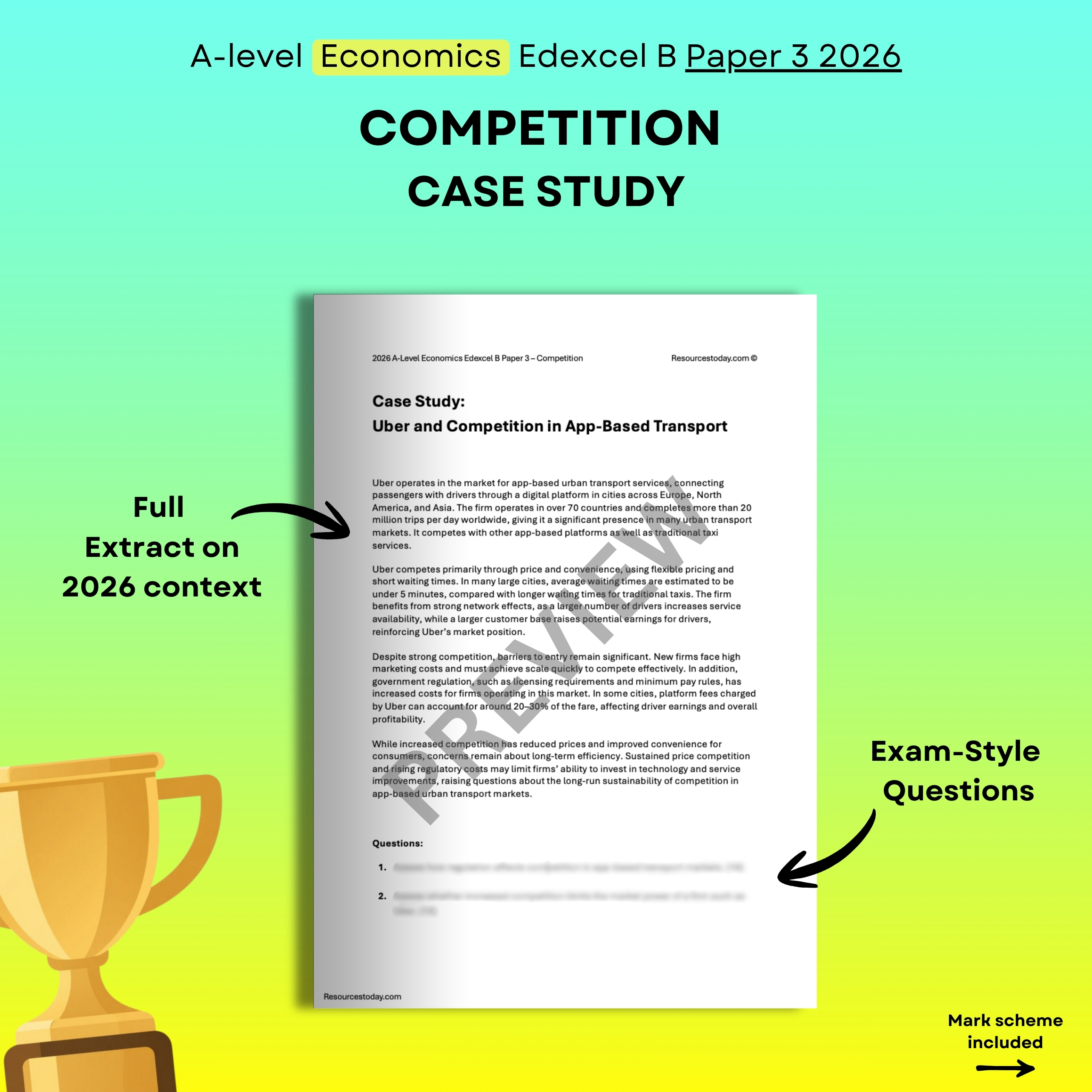 Edexcel B Economics Paper 3 2026: Uber Competition Case Study ...