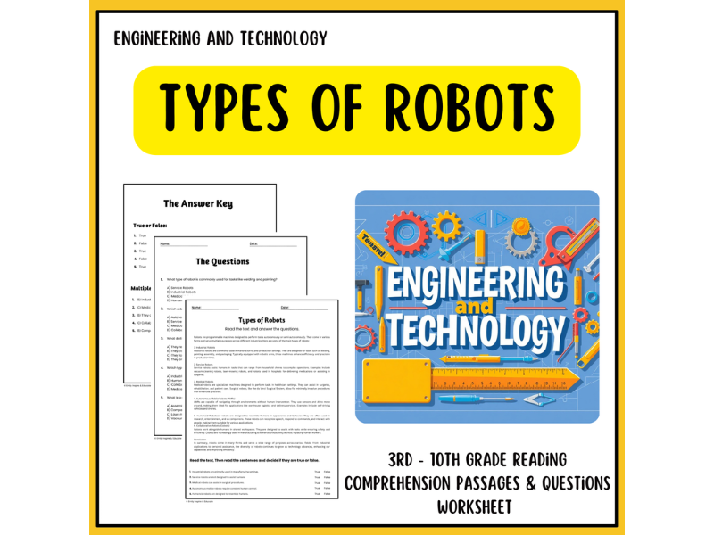 Types of Robots Reading Comprehension Passages & Questions Worksheets ...