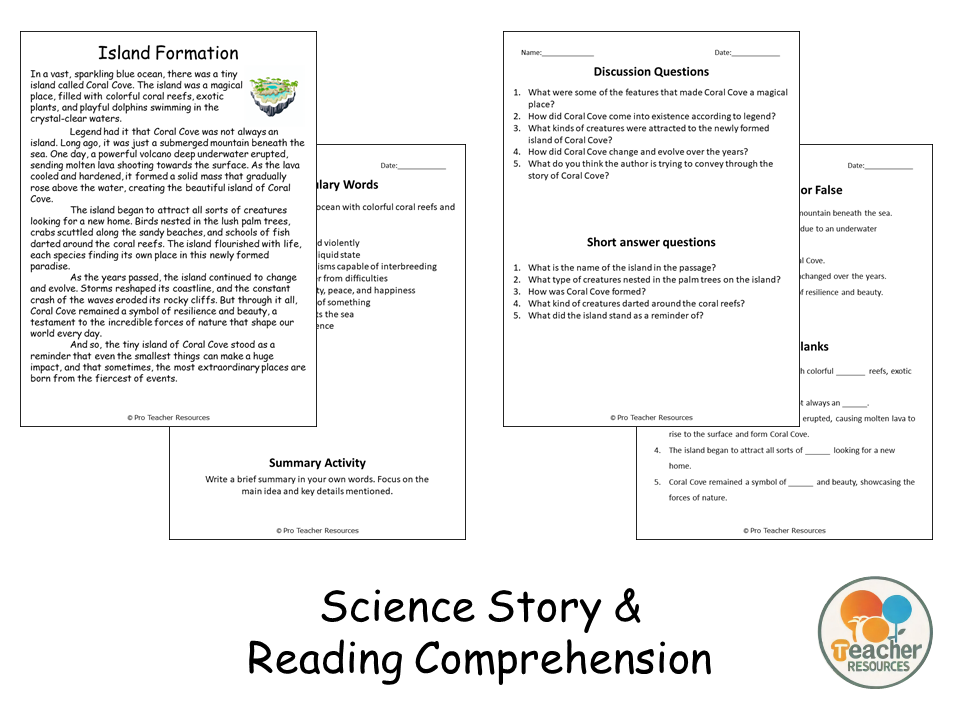 Island Formation Reading Science Story Comprehension Questions ...