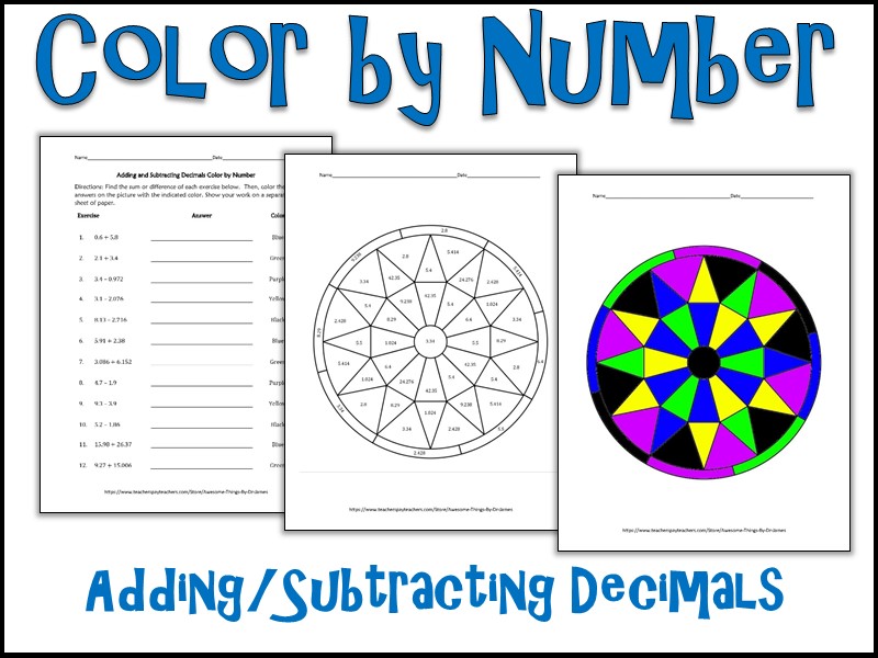 Adding And Subtracting Decimals Color By Number Teaching Resources