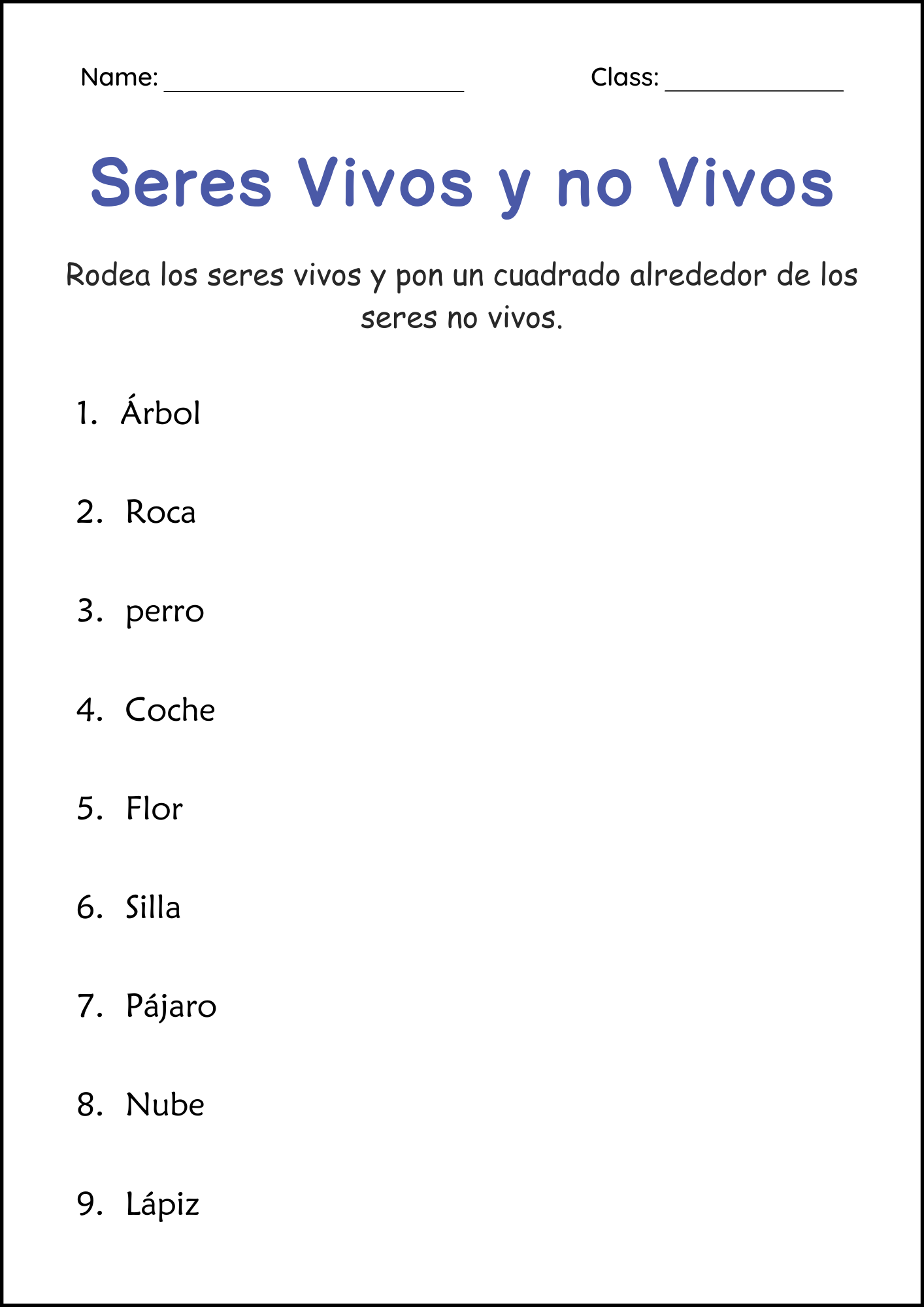 Living and Non Living Things Worksheets in Spanish - Seres Vivos y No ...