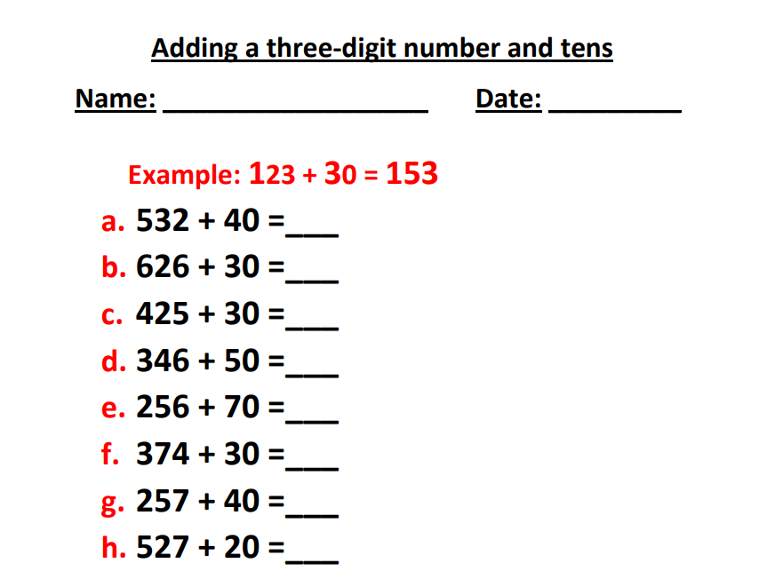 Adding A 3 digit Number And Tens Teaching Resources