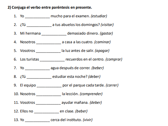 Spanish Present Tense Regular Verbs | Teaching Resources
