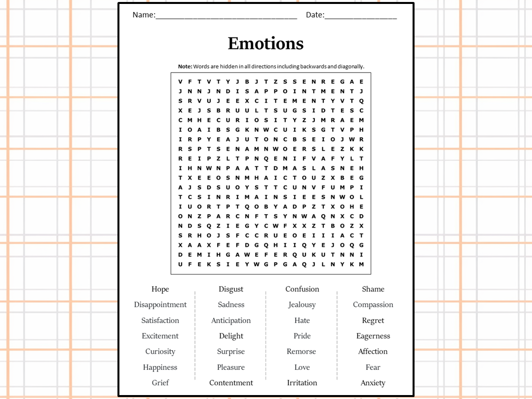 Emotions Word Search Puzzle Worksheet Activity | Teaching Resources