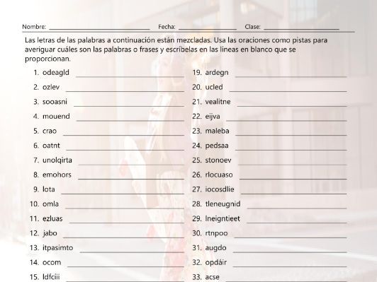 Comparisons with As ...+... As Jumbled Words Spanish Worksheet ...