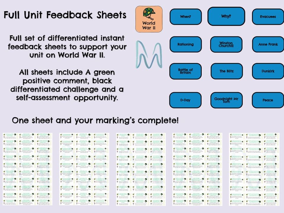 Instant Feedback Sheets Full Unit - World War II | Teaching Resources