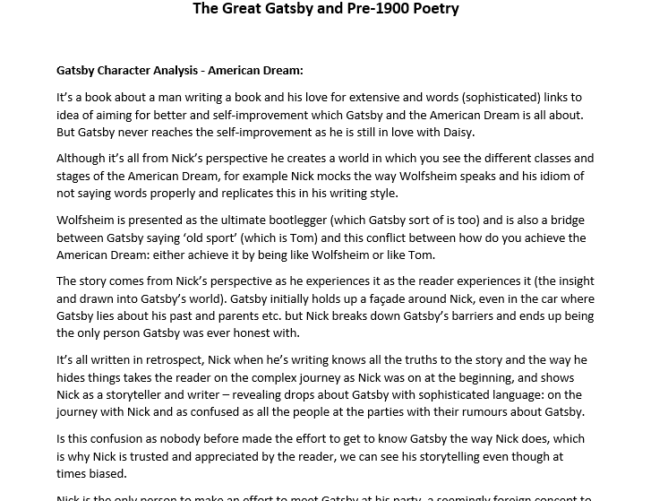 The Great Gatsby & Pre-1900 Poetry Analysis | Teaching Resources