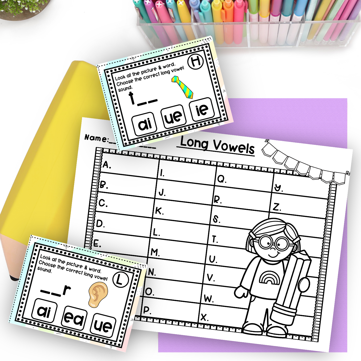 Middle Sound Long Vowels Task Cards Phonics Digraphs Group Activity ...