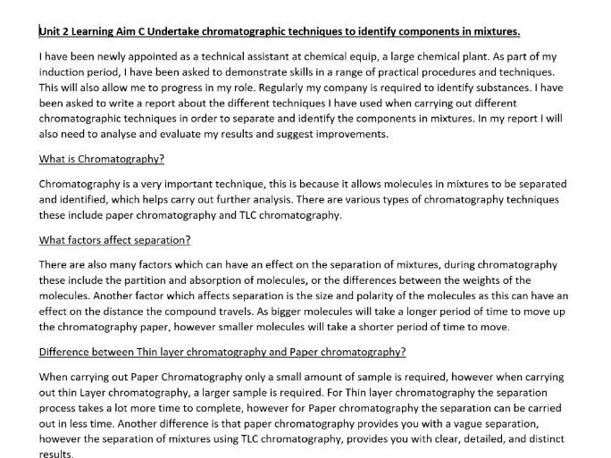 BTEC Applied Science Unit 2C Undertake chromatographic techniques to ...