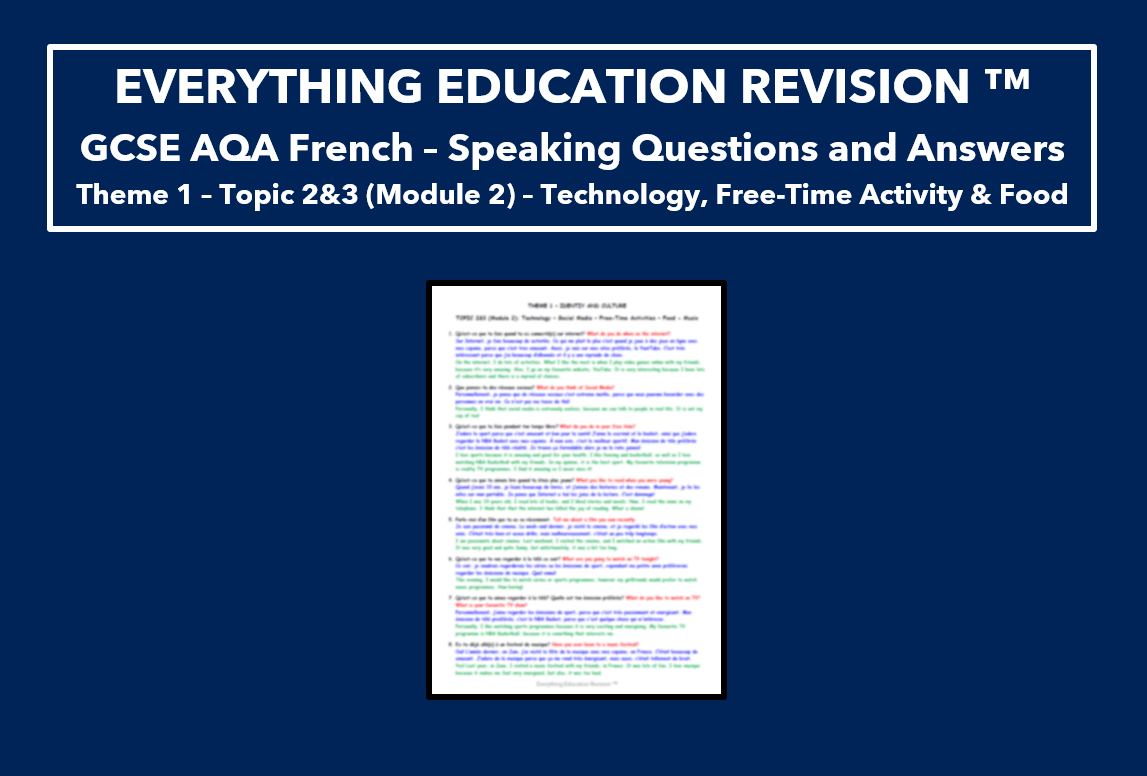 GCSE AQA French Speaking Revision Questions & Answers – Theme 1 (Topic ...
