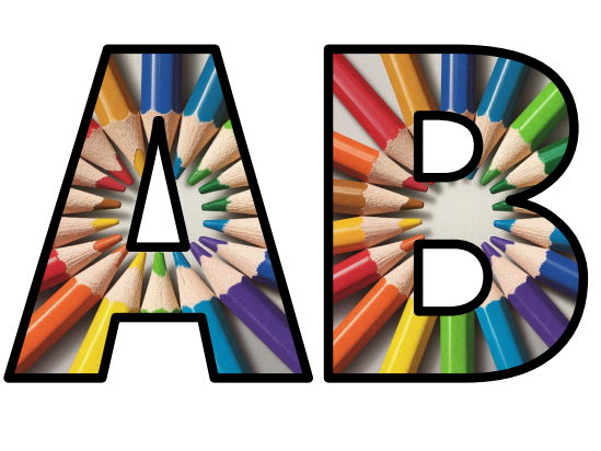 Colorful Pencil Crayons Colors Lettering Set Display Title Letters ...