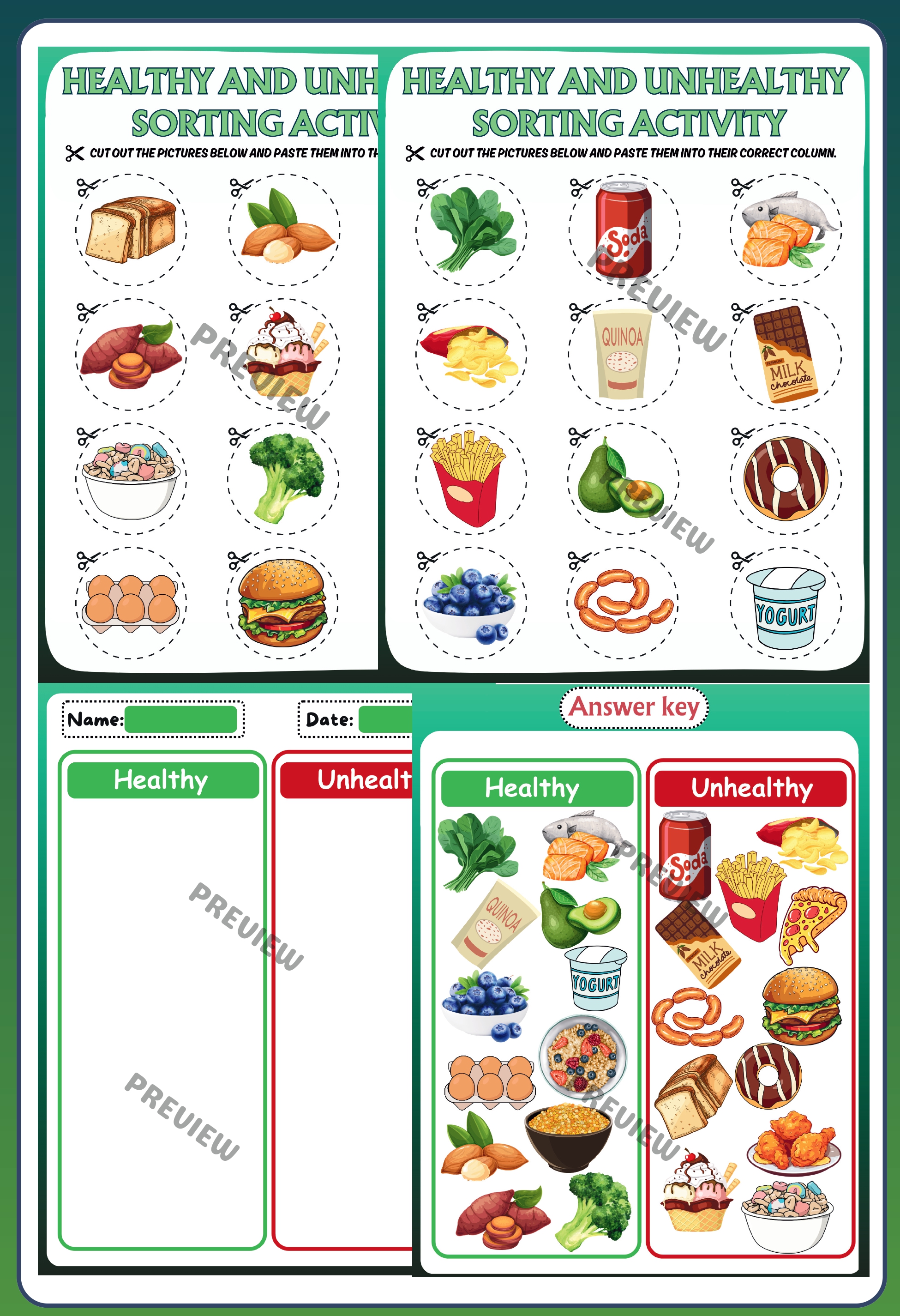 Healthy and Unhealthy Food Sorting Activity | Cut and Paste Activity ...