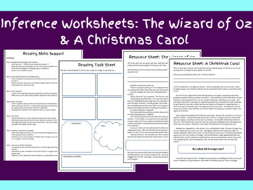 Inference Worksheets A Christmas Carol / Wizard of Oz | Teaching Resources