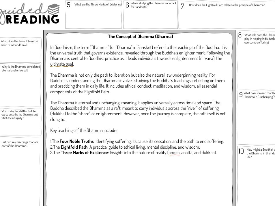 Buddhism: Dhamma Guided Reading | Teaching Resources