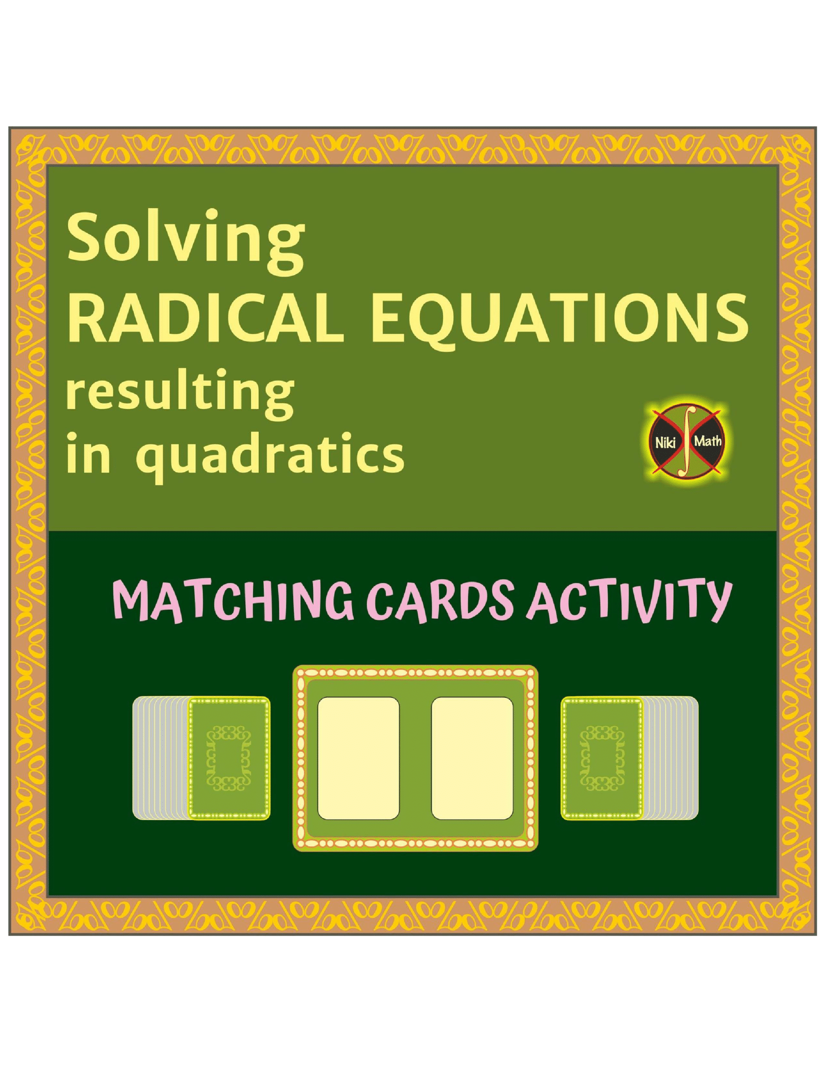Solving Radical Equations Matching Cards Group Activity 32 Equations
