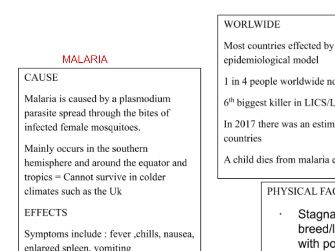 Malaria case study Alevel Geography AQA | Teaching Resources