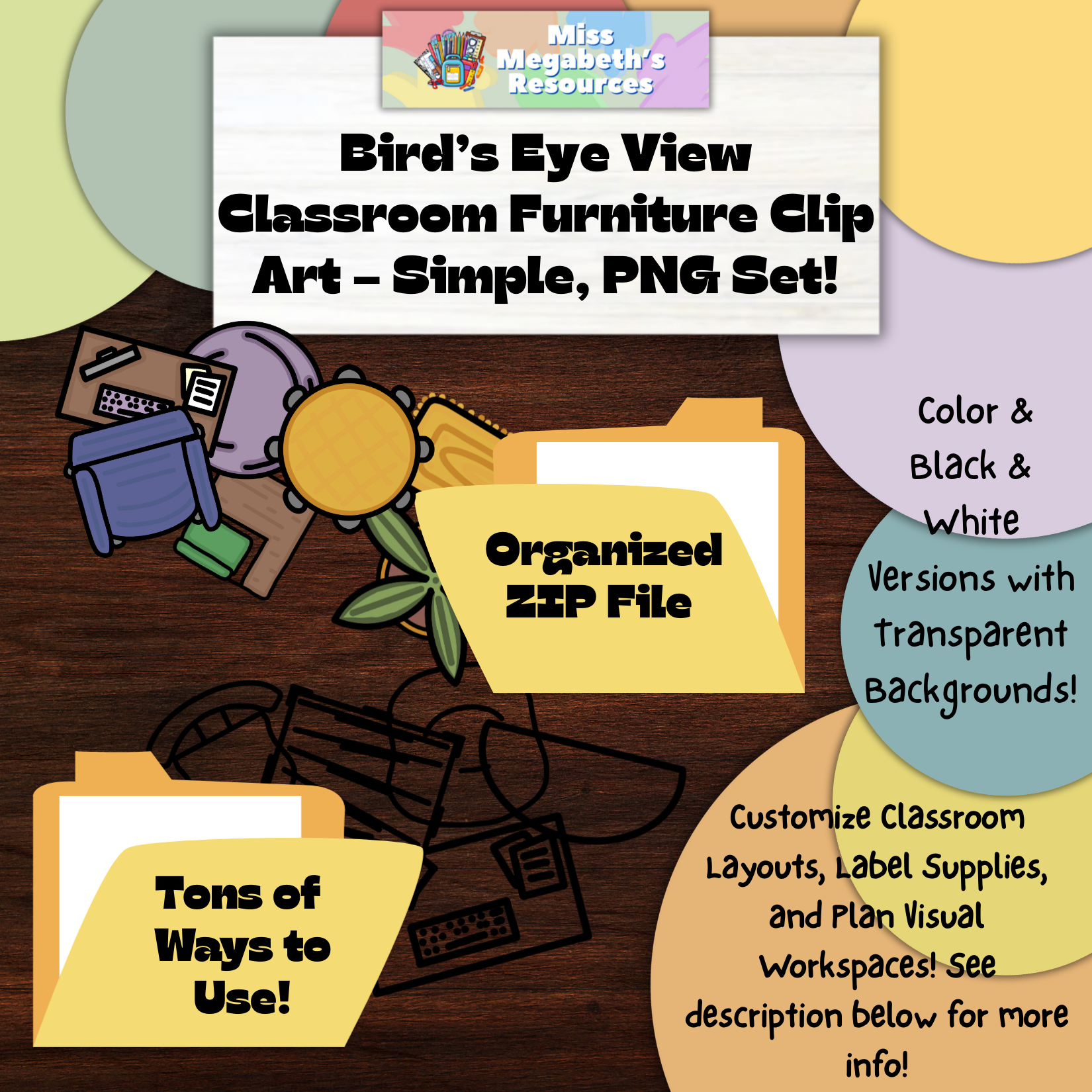 Bird’s Eye View Classroom Furniture Clip Art – Simple PNG Set ...