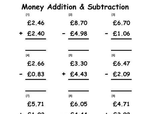 ADDITION SUBTRACTION WORKSHEETS MONEY Teaching Resources