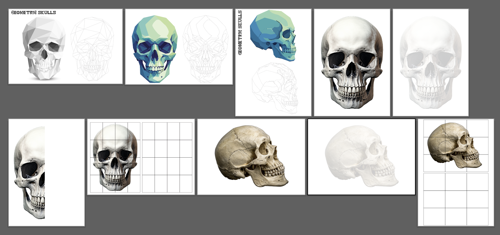 Geometric & Realistic Skull Drawing Practice Pack | Art Reference ...