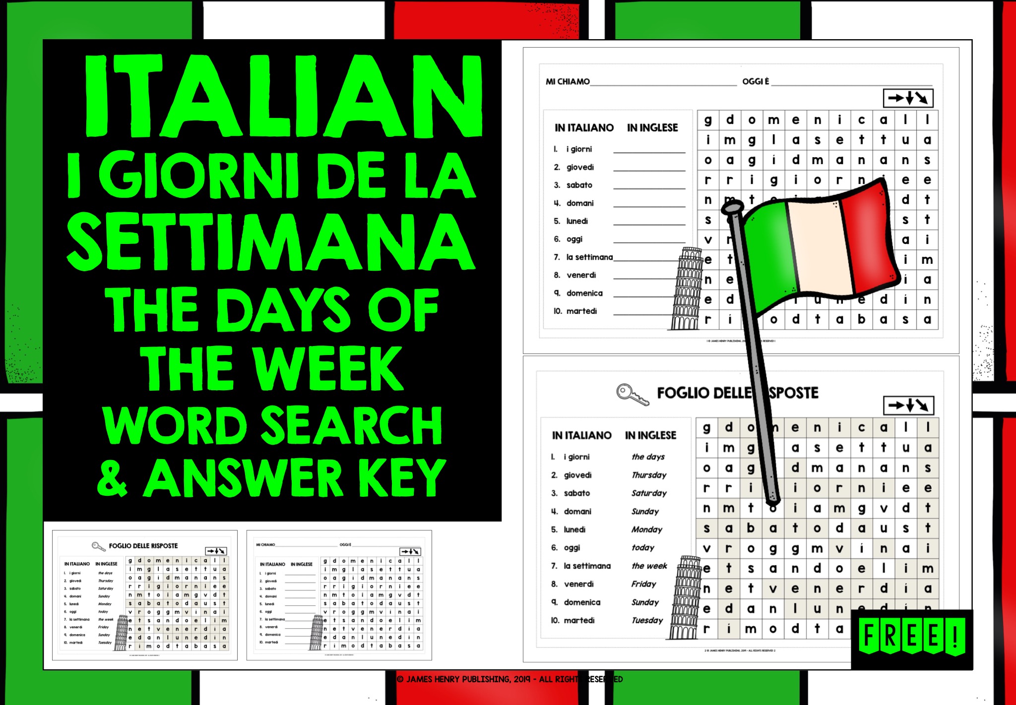 ITALIAN DAYS OF THE WEEK WORD SEARCH FREEBIE | Teaching Resources