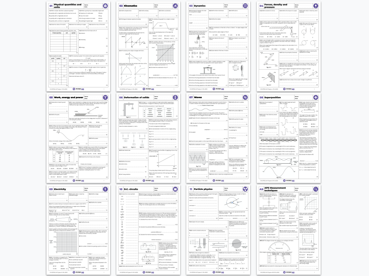 CAIE 9702 AS Level Physics Topic Revision Sheets with Answers ...