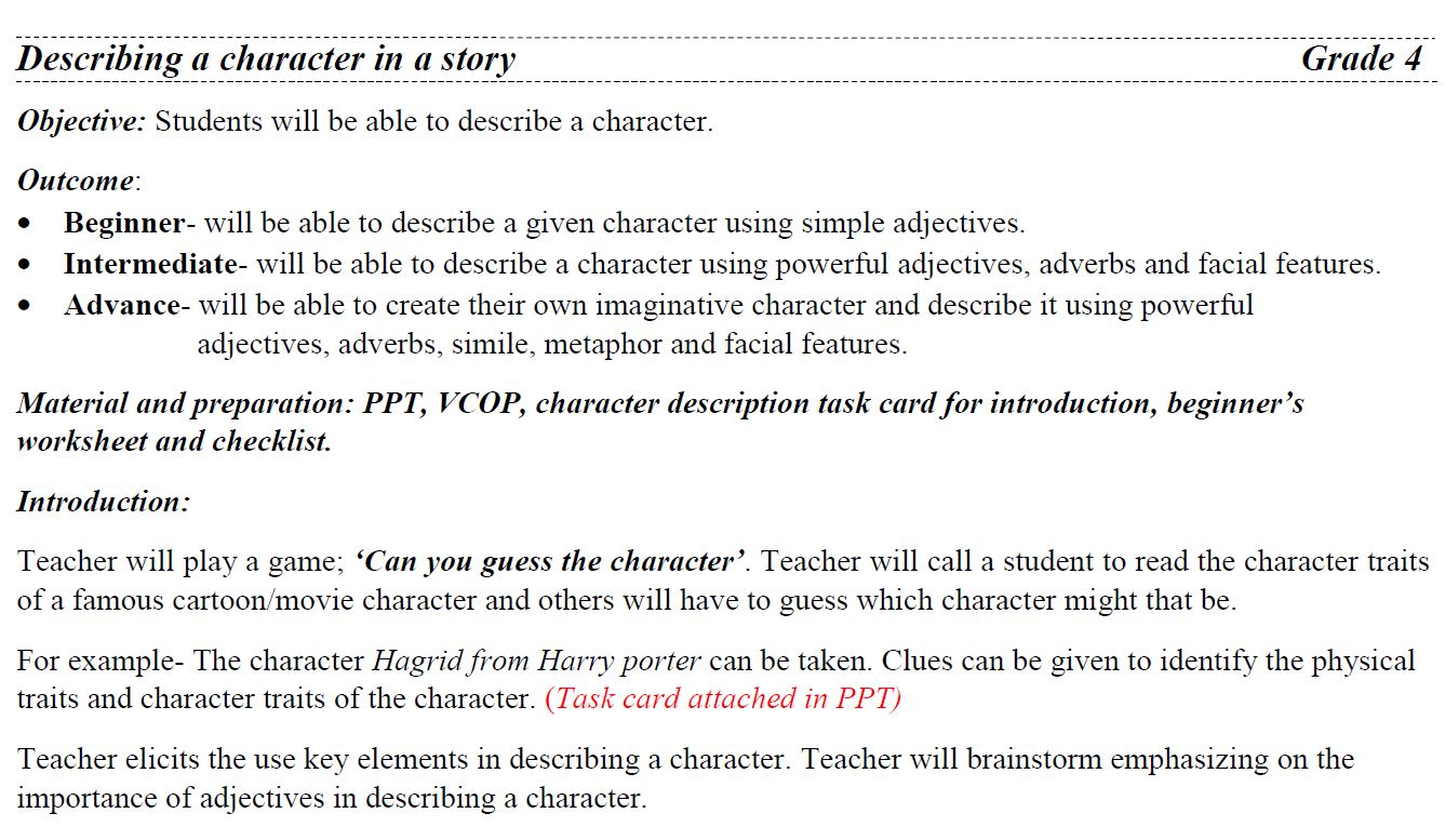 Describing a character in a story | Teaching Resources