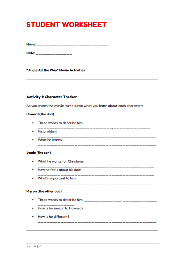 Jingle All the Way Movie Lesson Plan & Worksheet Activities – Grades 3 ...