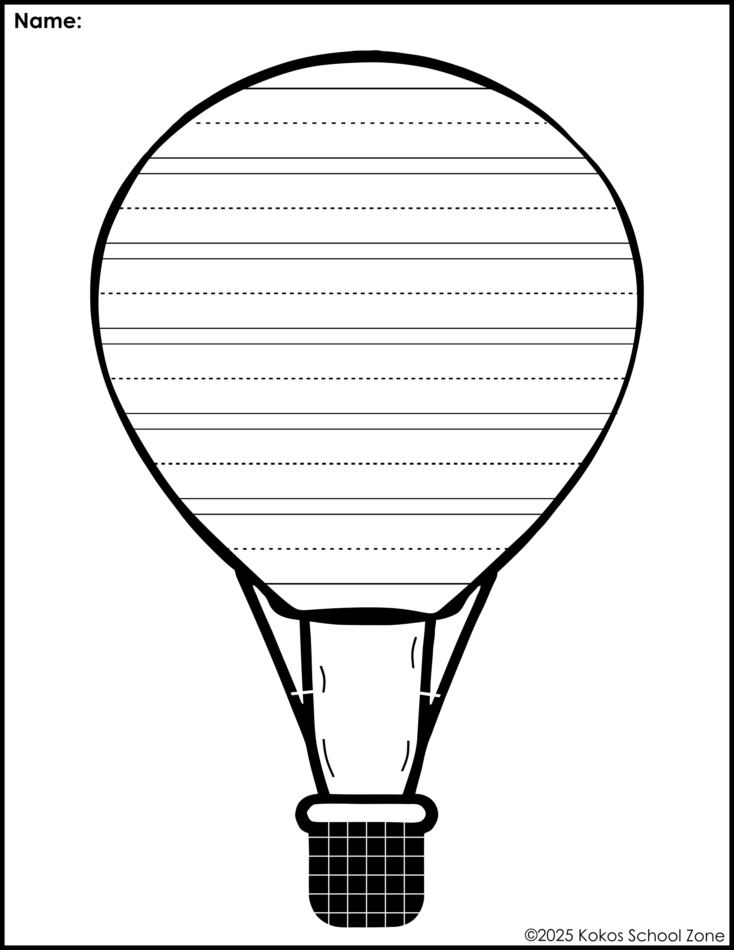 Hot Air Balloon Writing Paper Blank Lined and Dotted Handwriting Lines ...
