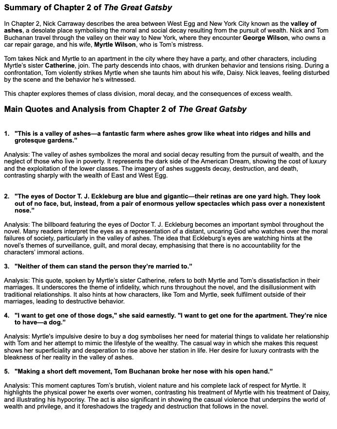 A-Level Literature – The Great Gatsby: Context, Analysis and Chapters 1 ...