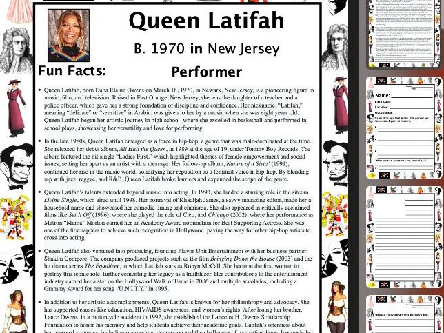 Queen Latifa PACKET & ACTIVITIES, Important Historical Figures Series ...