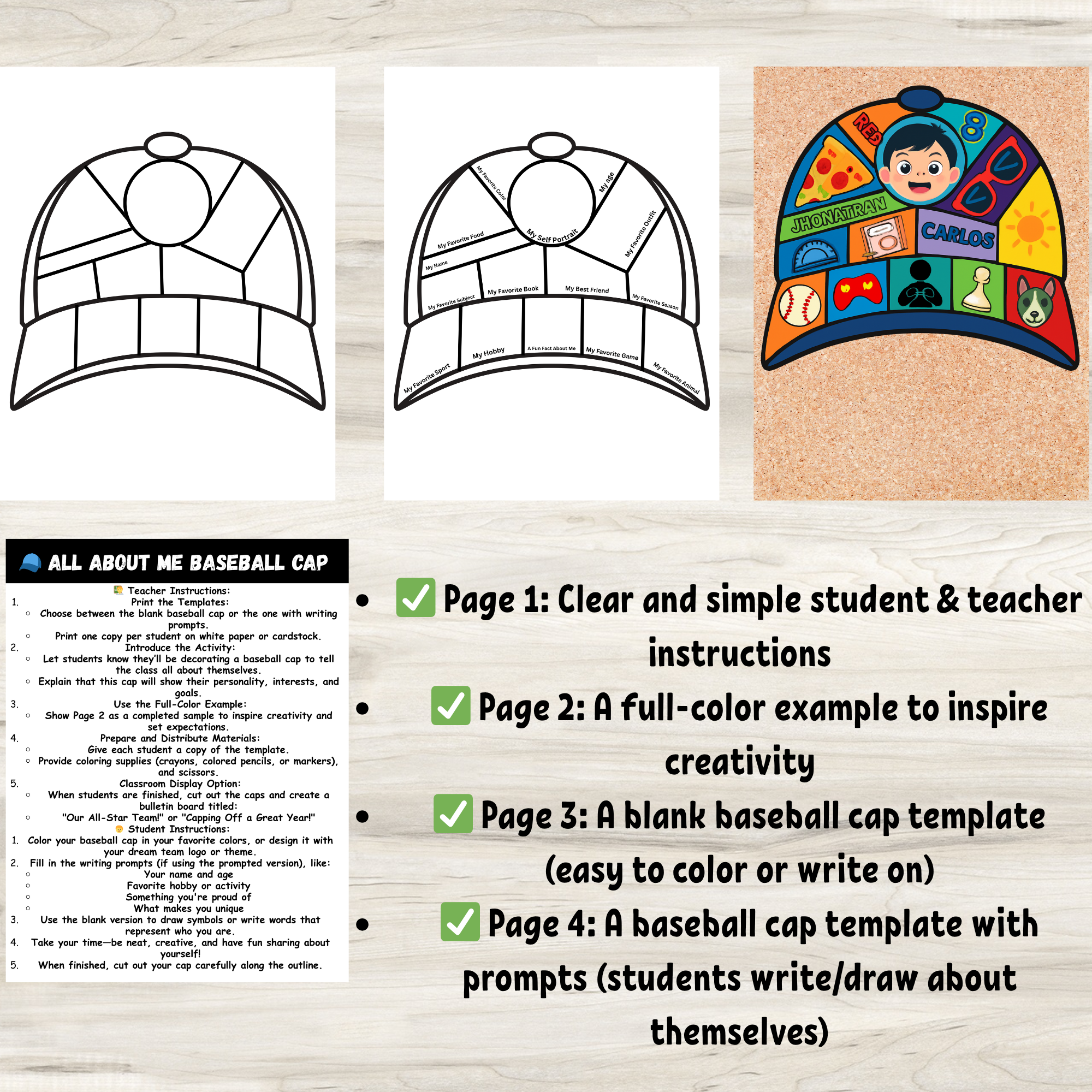 All About Me Baseball Cap Craft | First Week of School Getting To Know ...