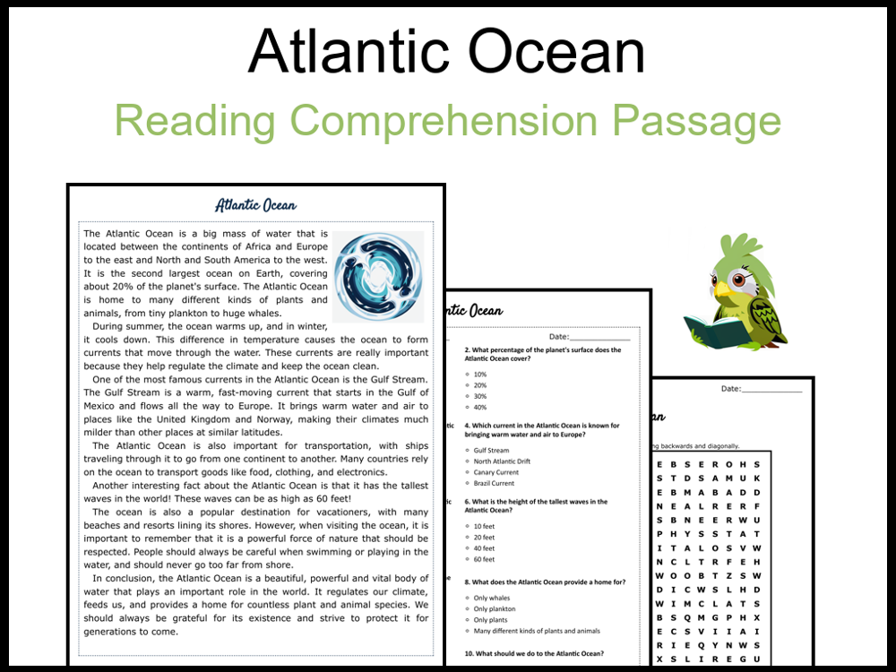 Atlantic Ocean Reading Comprehension and Word Search | Teaching Resources