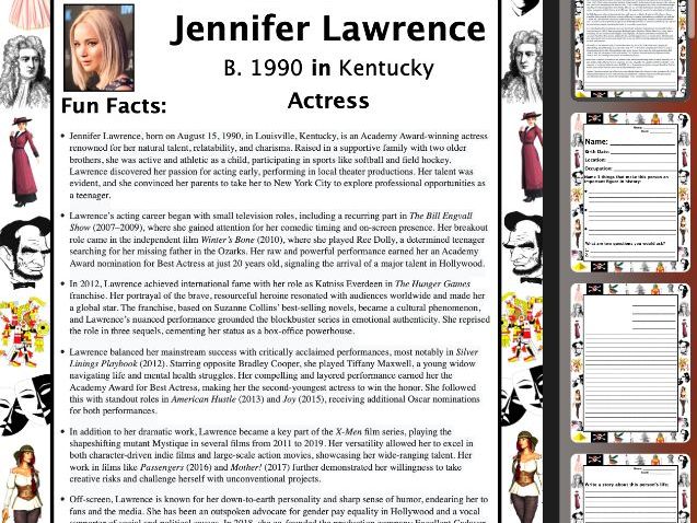 Jennifer Lawrence PACKET & ACTIVITIES, Important Historical Figures ...