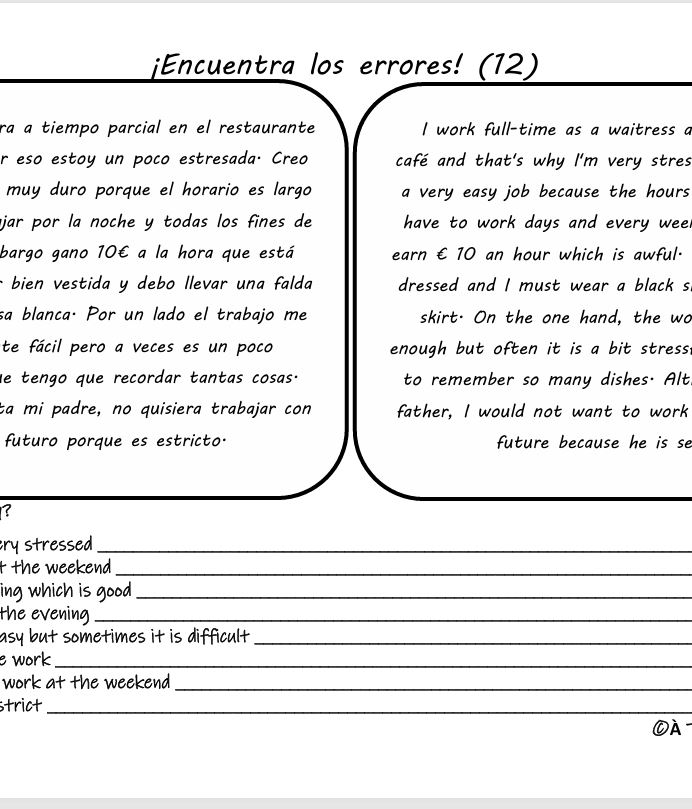 Spot the differences - find the mistakes - el trabajo - work - Spanish ...