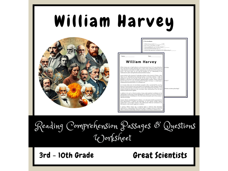 William Harvey Reading Comprehension Passages & Questions Worksheets ...