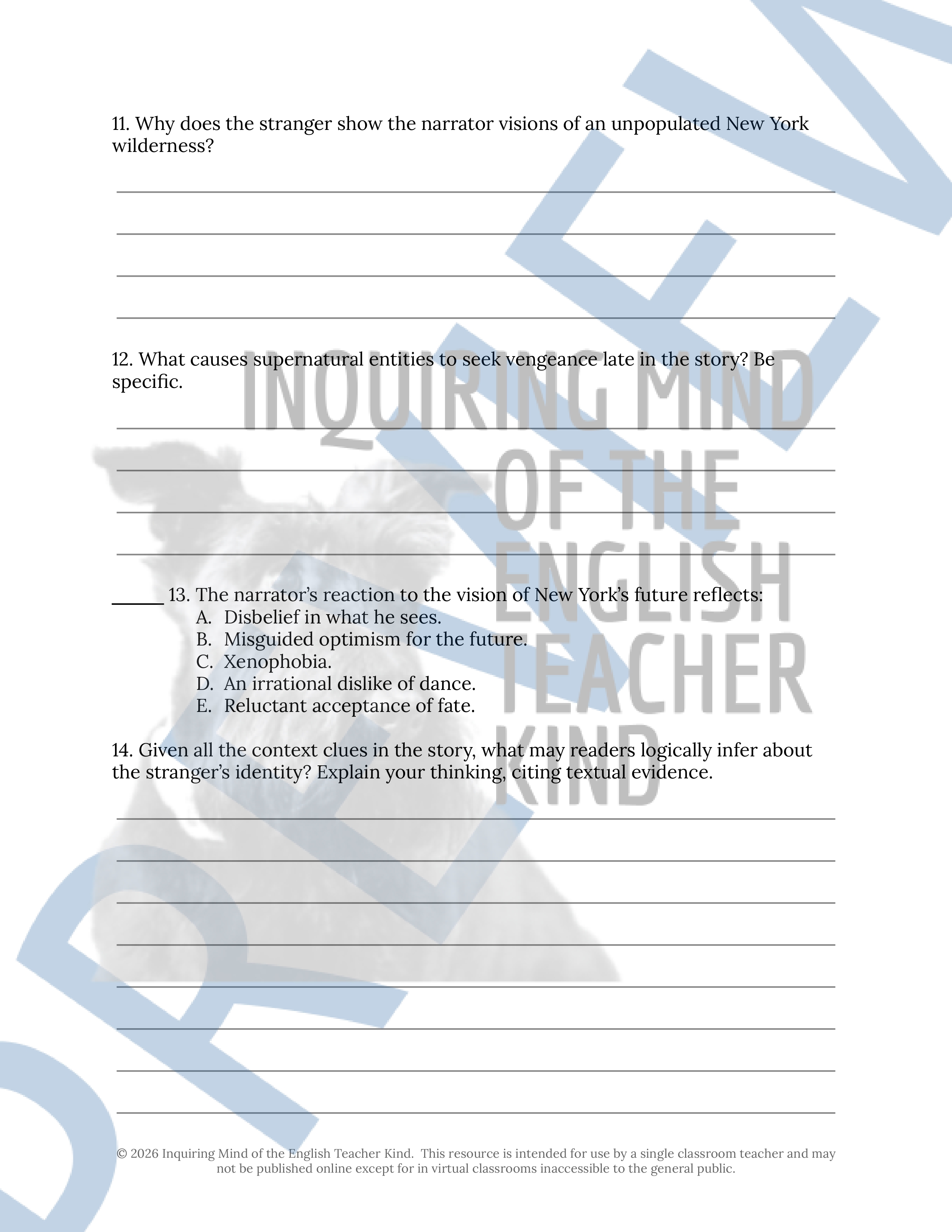"He" by H.P. Lovecraft Close Reading Analysis Worksheet | Supernatural ...