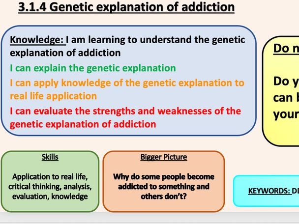Edexcel GCSE Psychology 9-1 Genetic explanation of addiction | Teaching ...