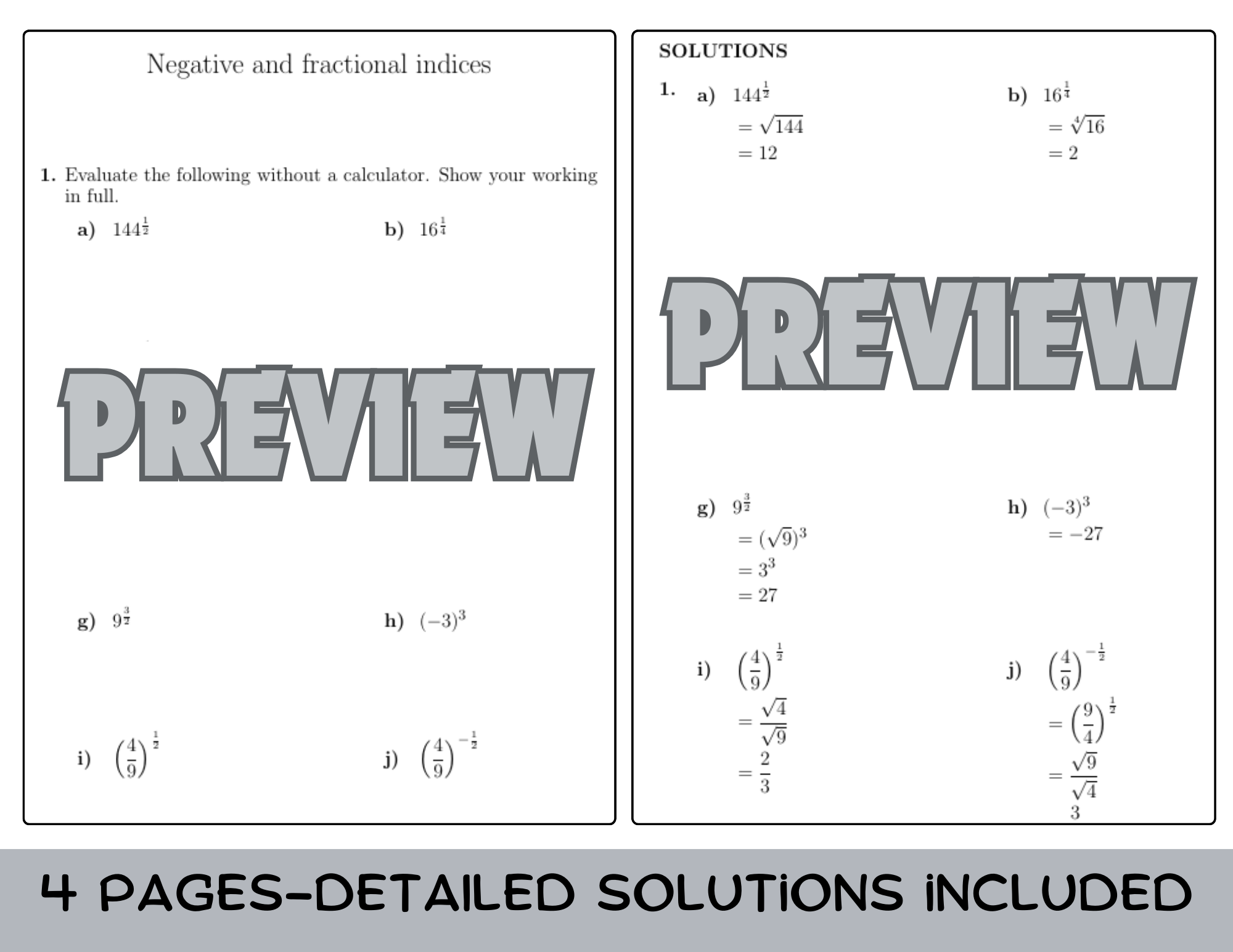 Negative and fractional indices worksheet no 3 (with solutions ...