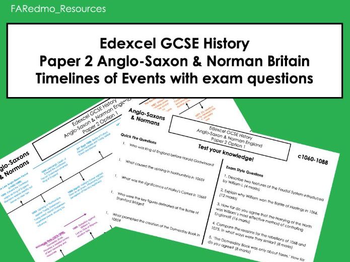 Edexcel GCSE History Paper 2 Anglo-Saxon & Norma England timeline of ...