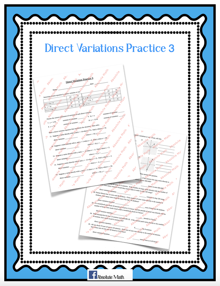Direct Variations Practice 3 | Teaching Resources