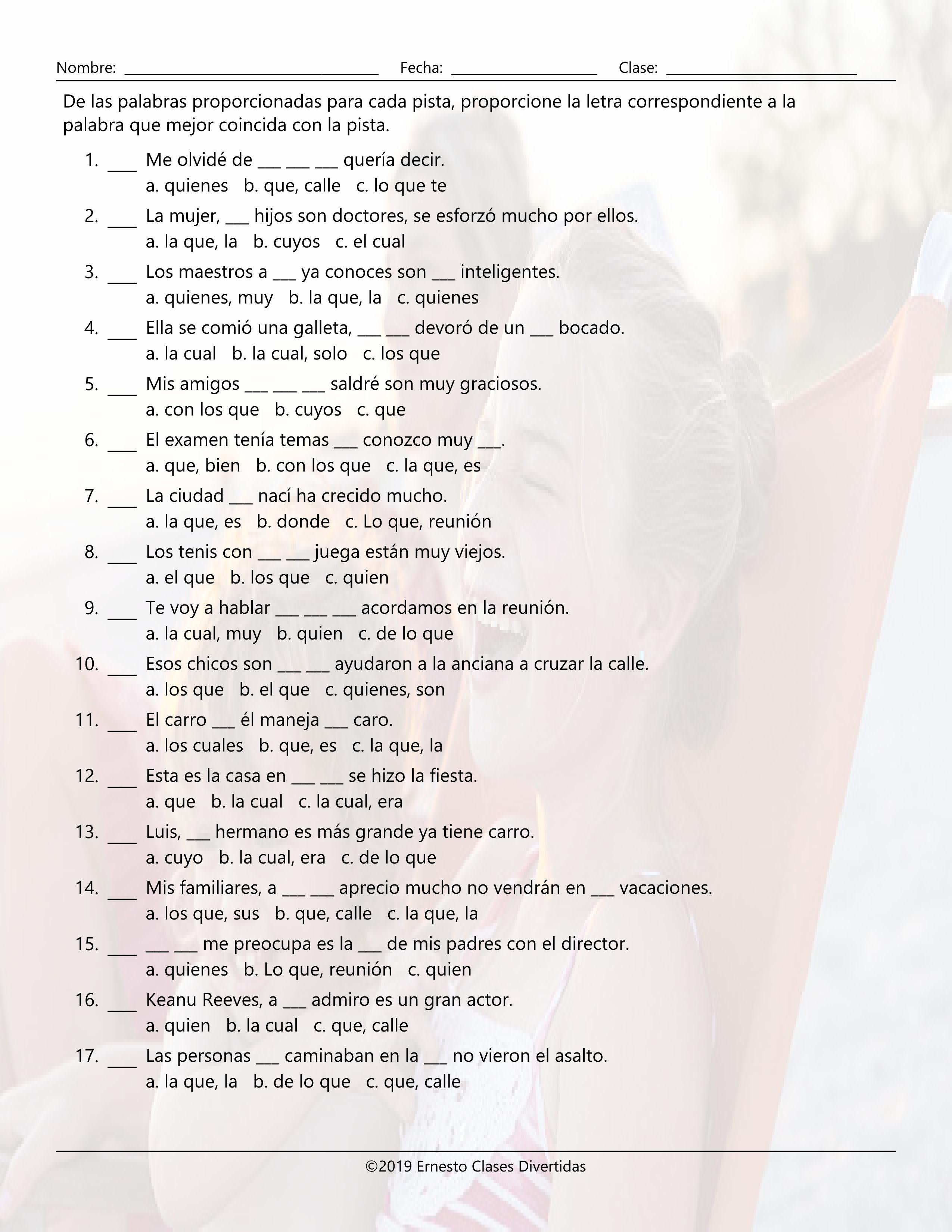 Exercises About Relative Pronouns Multiple Choice - Design Talk