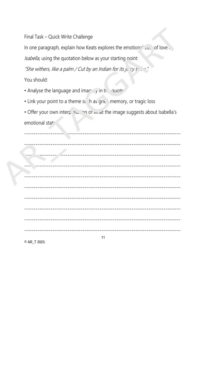 AQA LIT B -Isabella (Keats) Workbook – AO Tasks, Essay Support ...