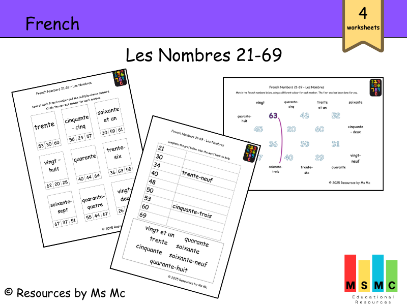 French numbers 21-69 - Les Nombres | Teaching Resources