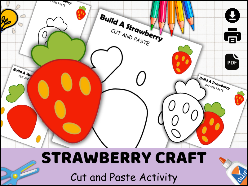 Strawberry Craft for Kids | Printable Cut and Paste Activity | Fruit ...