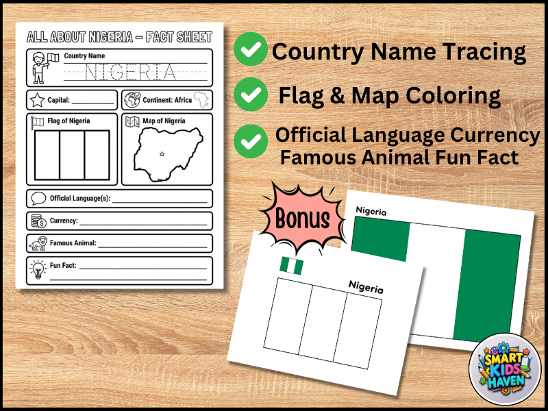 Nigeria Country Study Fact Sheet Worksheet Africa Research Activity ...